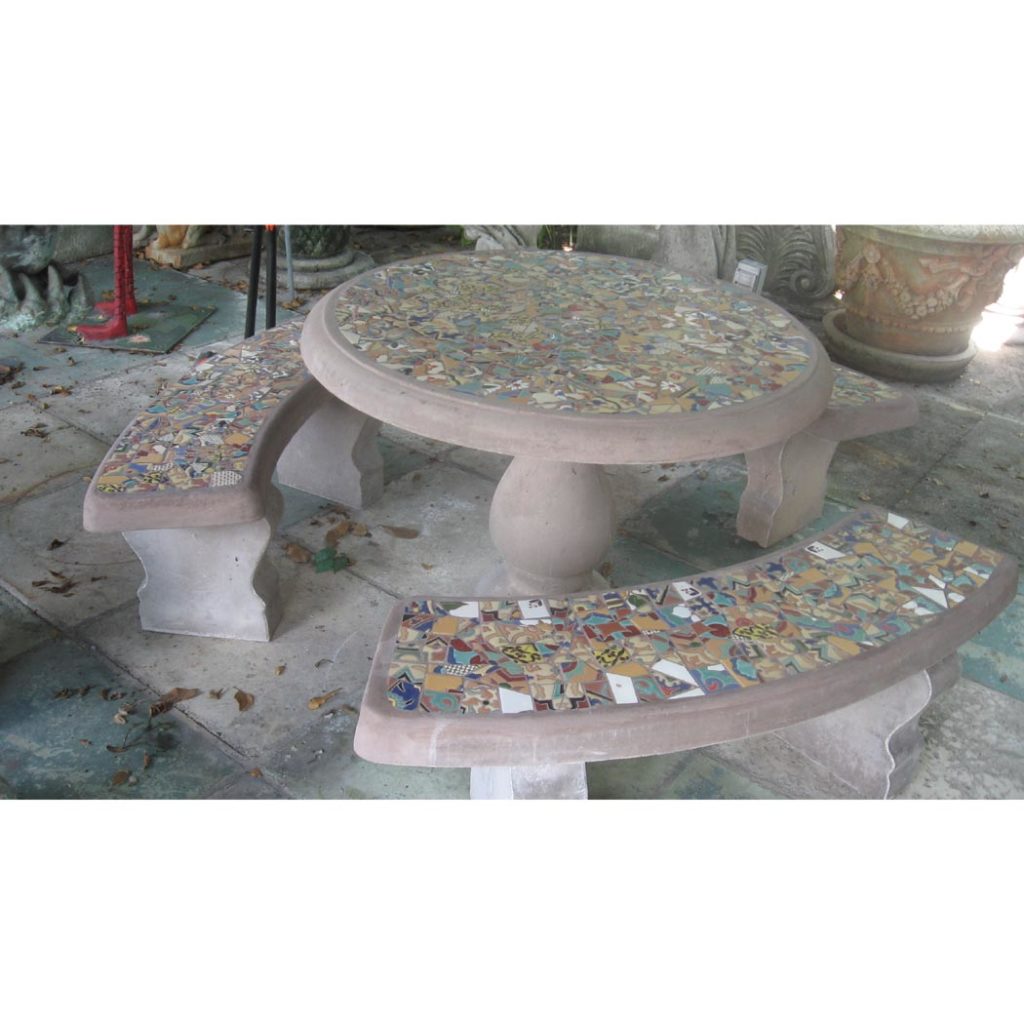 Spanish tiled table set w/ three curved benches - JAS 1312 | Urban ...